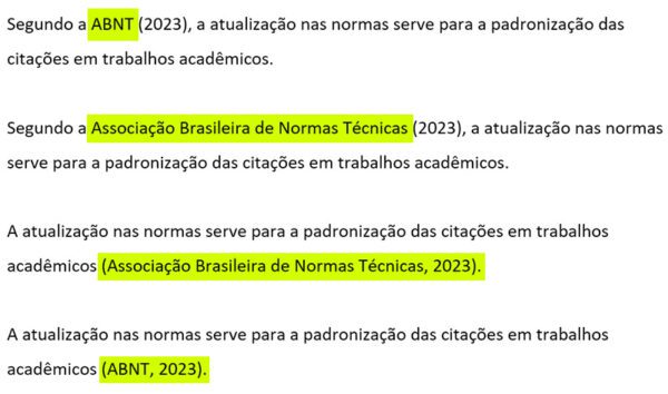 → Veja os Exemplos das Novas Normas ABNT 2023 para Citações